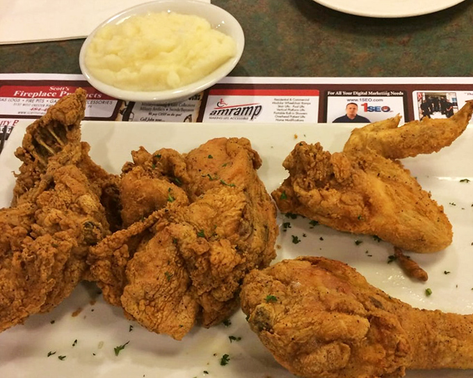 Fried chicken that makes you question why you'd ever eat anything else. Golden, crispy, and served with mashed potatoes&mdash;comfort food's greatest hits album.