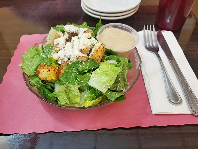 A Caesar salad that respects the classics—crisp romaine, generous croutons, and a dressing that strikes the perfect balance of creamy and tangy.