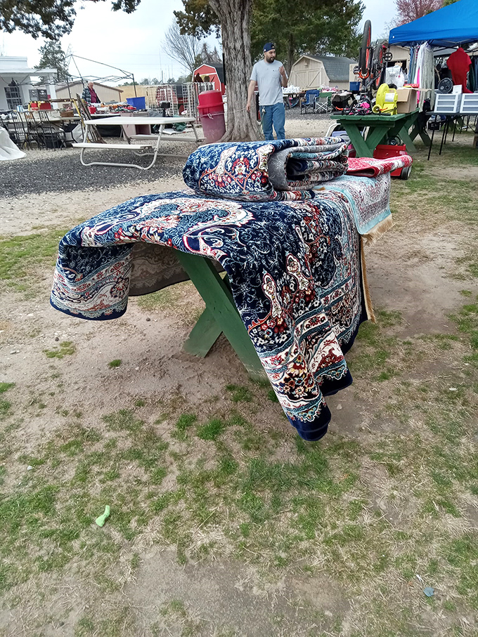 Textile treasures unfurled in the sunshine. These intricate patterned rugs have stories woven into every fiber—and probably a price tag that'll make you smile.