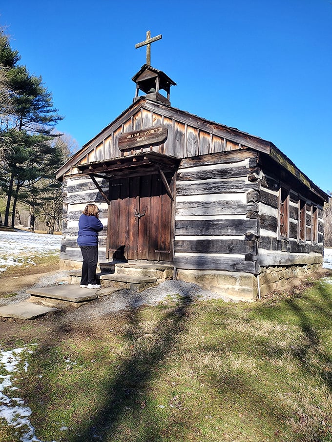 This woodland chapel reminds us that spiritual connections were found in simple structures long before mega-churches had coffee shops.