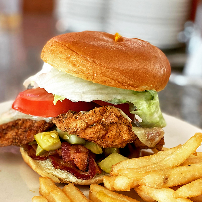 This isn't just a chicken sandwich&mdash;it's architecture. Layers of crispy, juicy, and fresh ingredients building toward sandwich nirvana.