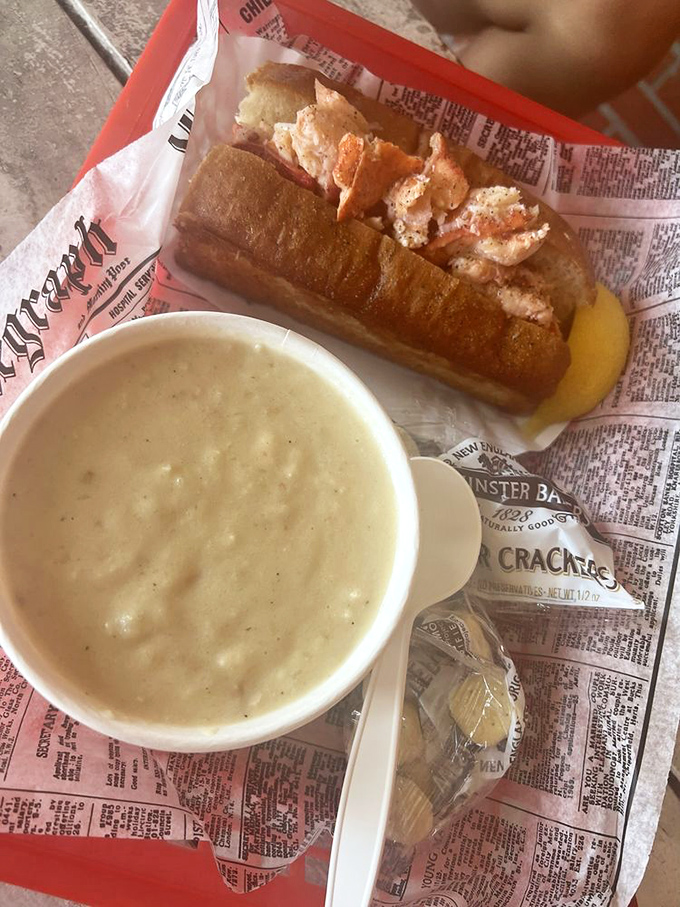 The perfect pairing: creamy New England clam chowder alongside a lobster roll. Some traditions are worth preserving exactly as they are.