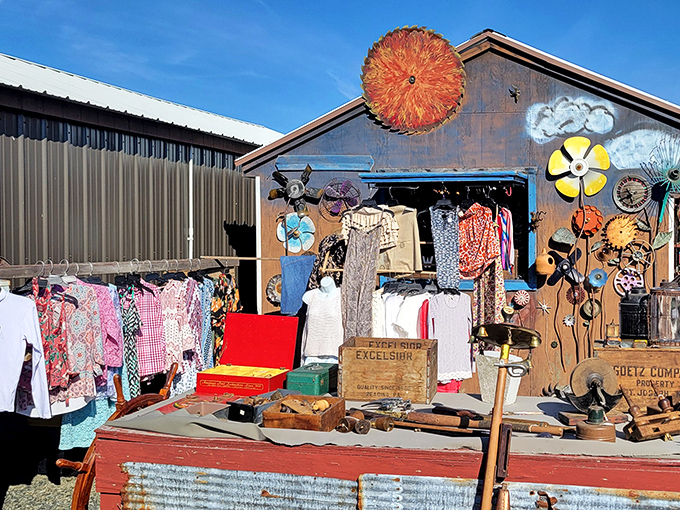 Vintage clothing hangs like a costume department for time travelers, offering fashion statements from decades when style had real character.