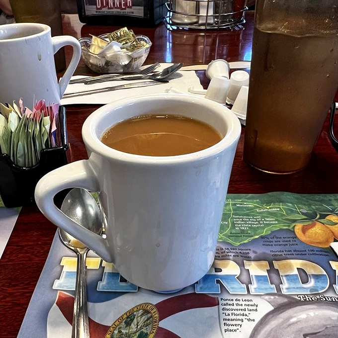 That perfect diner coffee moment&mdash;strong enough to jumpstart your heart but served with enough Florida sunshine to make mornings bearable.