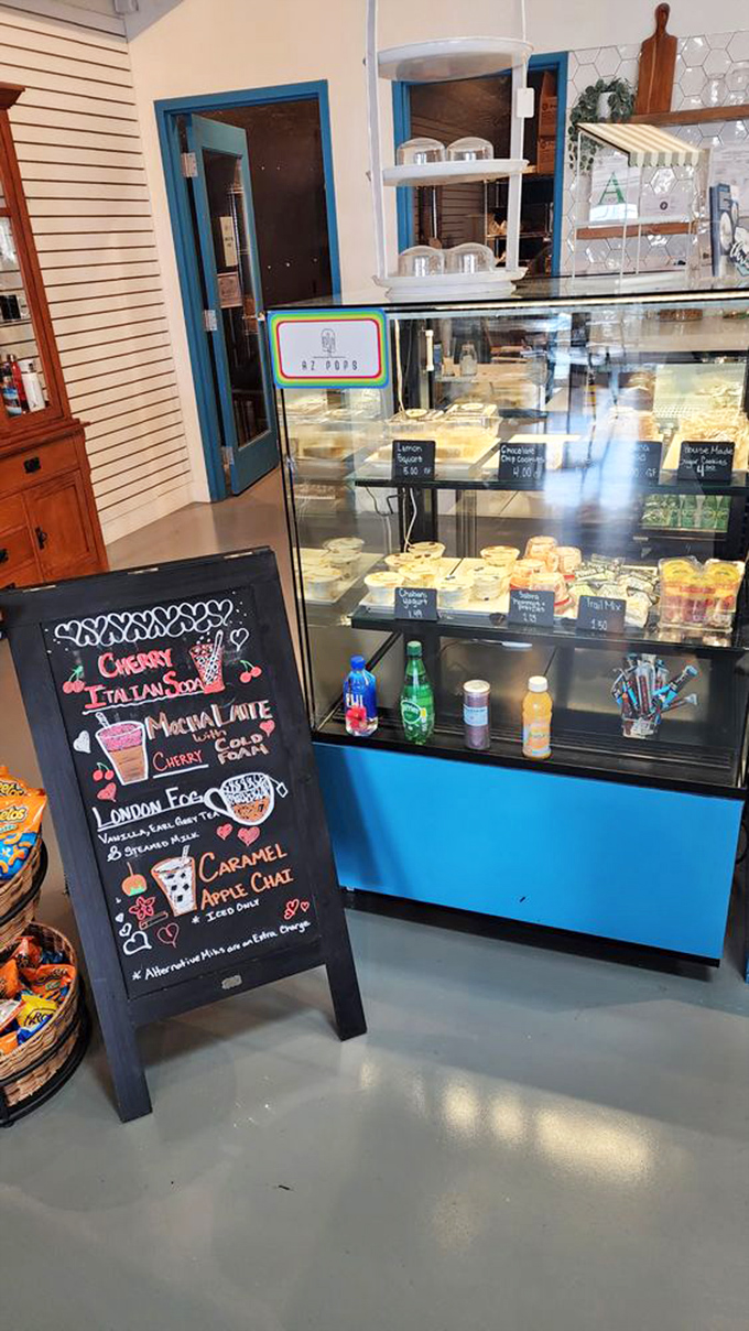 Desserts that look homemade because they probably are. The chalkboard menu promises coffee concoctions that rival any fancy caf&eacute;, minus the pretension.