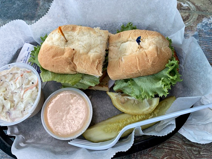 A sandwich that respects the crab cake enough to let it shine, with just enough accompaniments to make it sing.