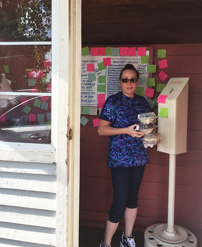 The colorful sticky notes surrounding the menu board tell stories of pie pilgrimages. Each one a testament to fruit-filled happiness.