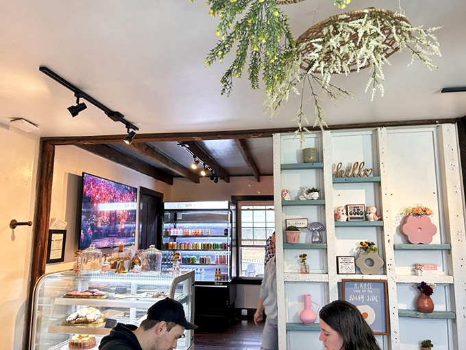 Hanging plants, wooden beams, and thoughtful decor—like your stylish friend's house, if that friend also happened to make life-changing waffles.