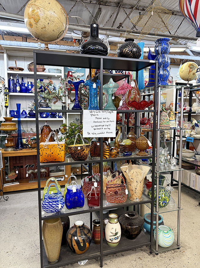 Glassware that catches light like captured rainbows&mdash;each shelf a carefully curated museum where "Do Not Touch" is merely a suggestion.