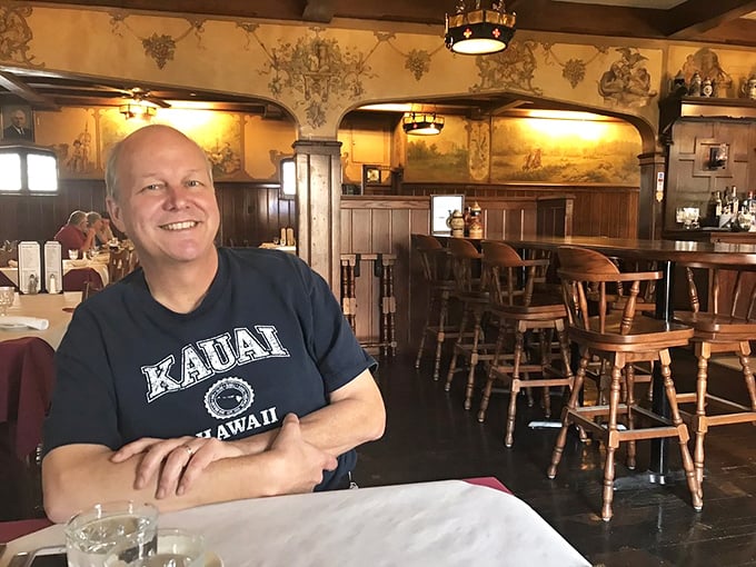 Every German restaurant needs a happy customer. This dining room has witnessed more "mmms" and "ahhhs" than a fireworks display.