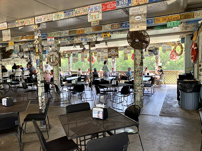 The dining room doubles as a museum of American road trips, where strangers become friends over the universal language of "pass the hot sauce."