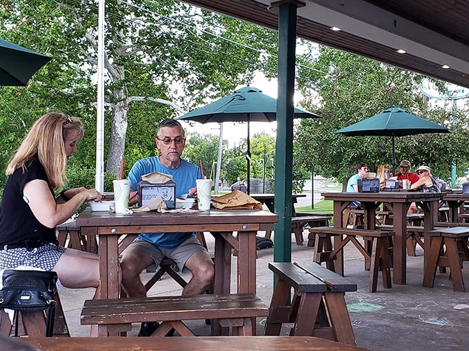 Al fresco dining at its finest. Nothing enhances burger flavor quite like a gentle Indiana breeze and dappled shade.