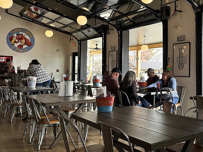Conversations flow as freely as the seafood at these communal tables. The garage doors blur the line between indoors and out&mdash;just like the best coastal dining experiences.