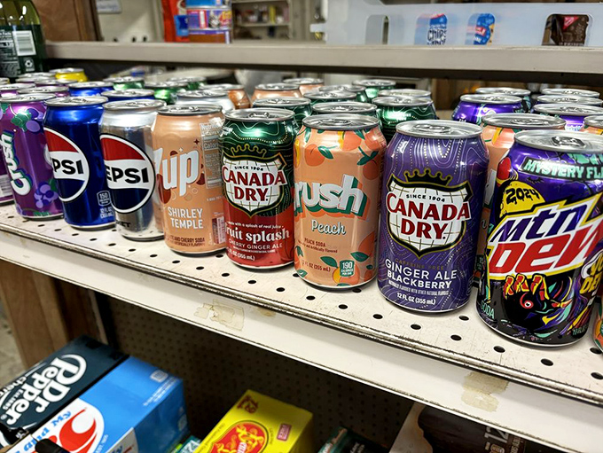 A rainbow of sodas lines the shelves, from classics to local favorites. The perfect companions for washing down Maryland's most talked-about burger.