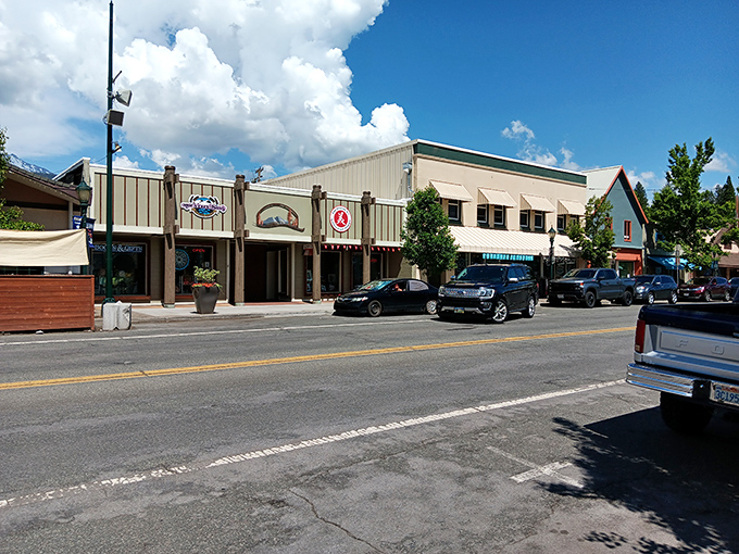 Small-town storefronts with big mountain energy. The kind of Main Street where people still say good morning to strangers and mean it.