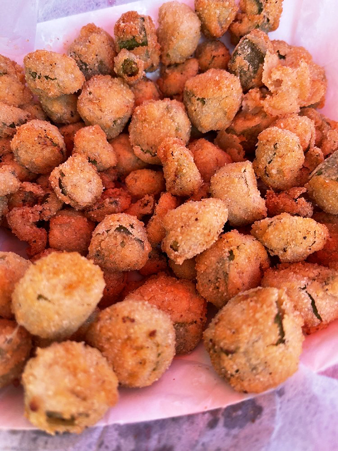 These aren't just fried okra&mdash;they're Southern jewels, each one a crispy, golden nugget that makes vegetables feel like an indulgence rather than a virtue. 