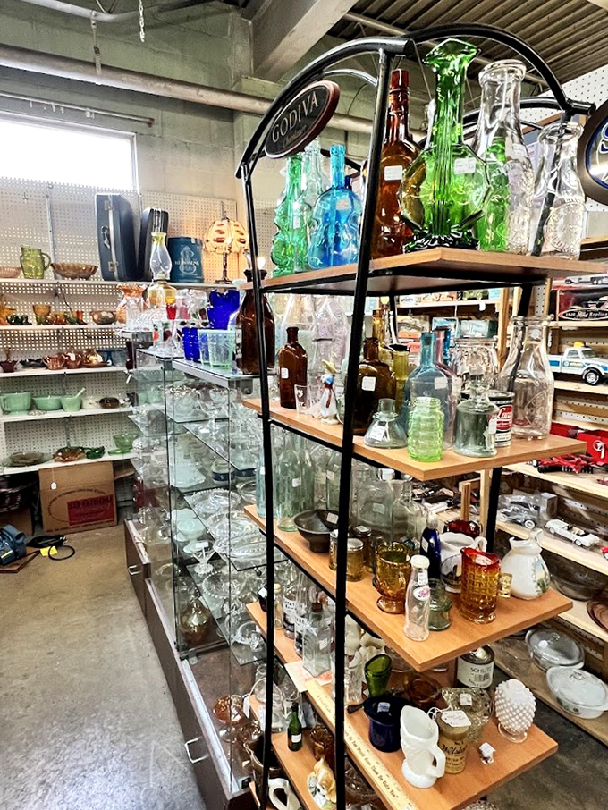 Capturing light and history in equal measure. These colorful vintage bottles transform ordinary shelves into a stunning stained-glass effect when sunlight streams through.