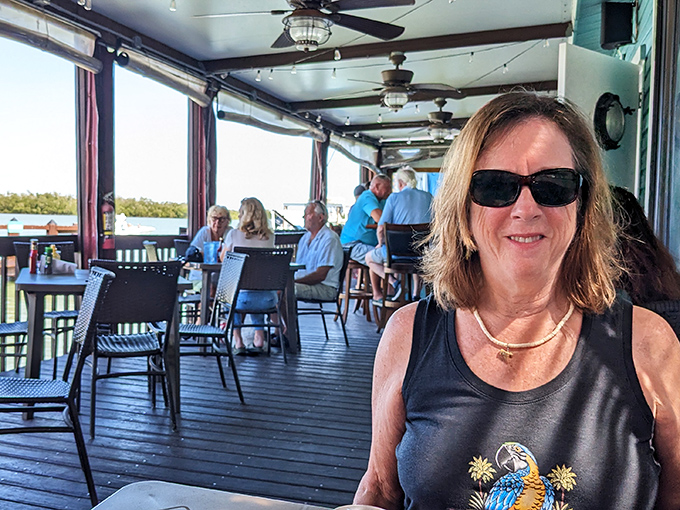 Where the dining room extends to the water's edge. Happy patrons soak up sunshine and sea breezes along with their seafood feasts.