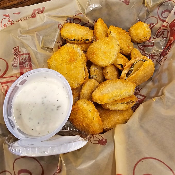Fried pickles: the unexpected hero of bar snacks. Crunchy exterior, tangy interior&mdash;it's a texture party your mouth is definitely invited to.