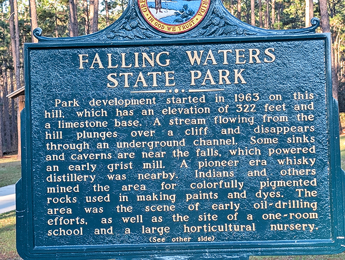 History carved in blue&mdash;this marker tells tales of whiskey distillers, indigenous painters, and pioneer oil drillers who called these hills home long before us.