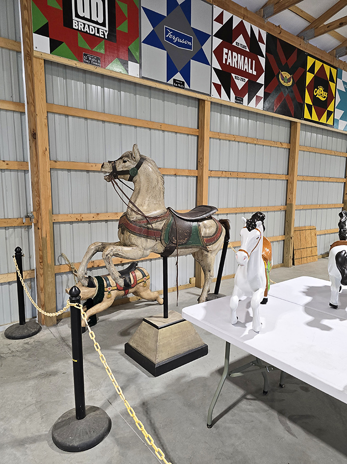 Not your average carousel horse. This beautifully preserved piece of Americana stands sentinel among other collectibles, a reminder of simpler entertainments.