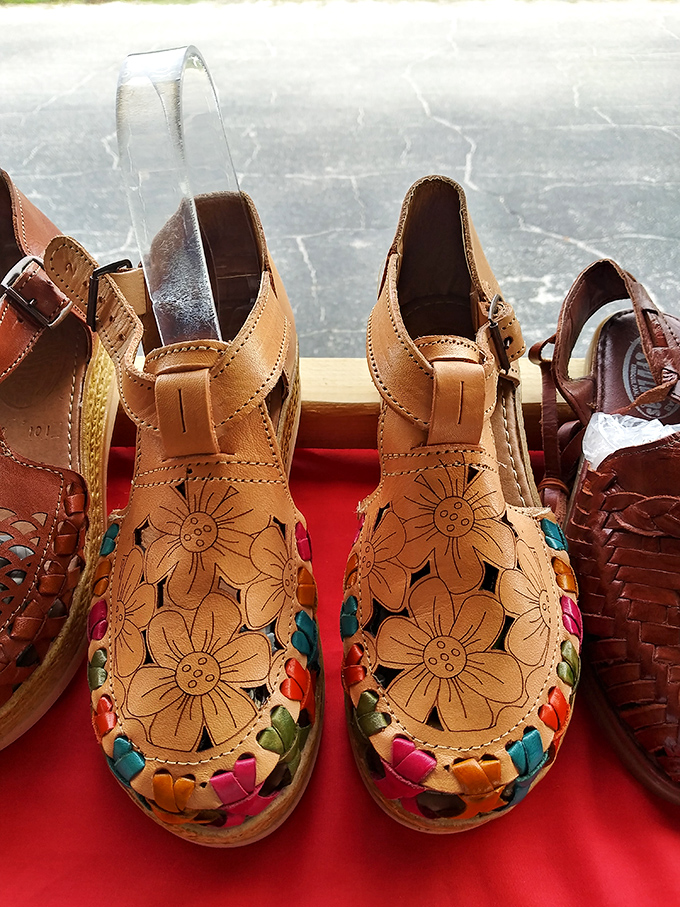 Dancing flowers on leather! These handcrafted huaraches blend comfort with artistry&mdash;footwear that makes even the most mundane errands feel like a fiesta.