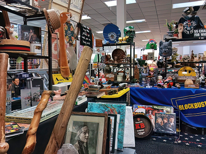 Pop culture paradise! From Blockbuster memorabilia to classic movie posters, this booth is where nostalgia gets merchandised.