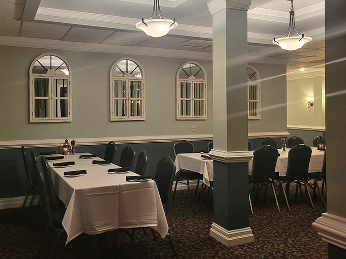 The elegant dining room proves The Farmhouse isn't just rustic charm &ndash; it balances country comfort with refined touches for special occasions.