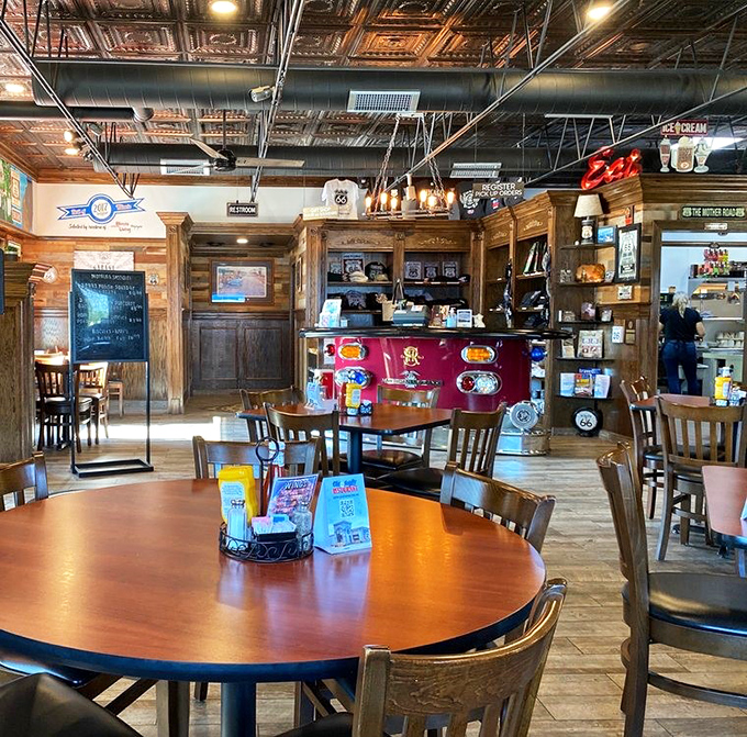 Wood paneling, round tables, and memorabilia&mdash;not decorated so much as curated by someone who understands the difference between kitsch and character.