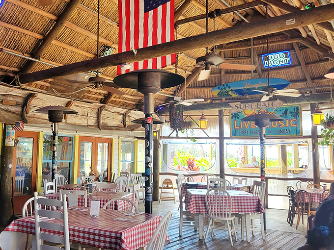 Under that thatched roof, with American flags and fishing memorabilia, you're not just dining&mdash;you're participating in Florida's coastal heritage.