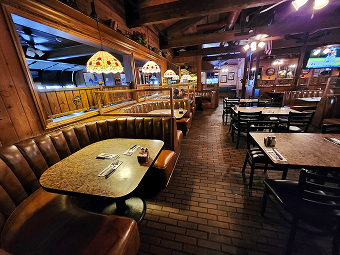 Tiffany-style lamps cast a warm glow over booths that have witnessed countless celebrations, first dates, and "we need to talk about that steak" moments.