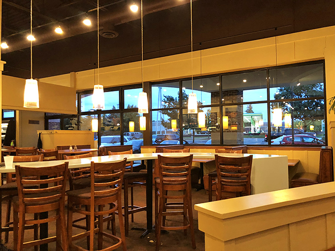Evening light streams through the windows, transforming this casual eatery into the perfect spot for pie-based contemplation.