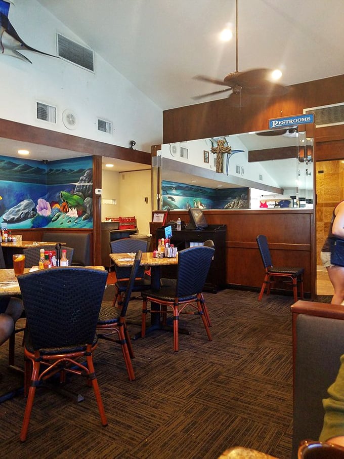 Cozy booths and ocean-themed murals create that quintessential California breakfast vibe &ndash; part beach shack, part comfort food sanctuary.