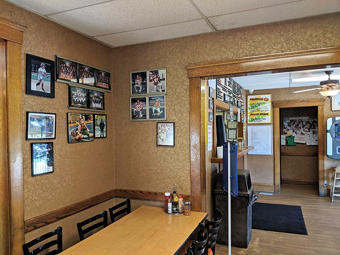 Local sports memorabilia adorns the walls, telling the story of a restaurant deeply rooted in its community, where memories are made between bites.