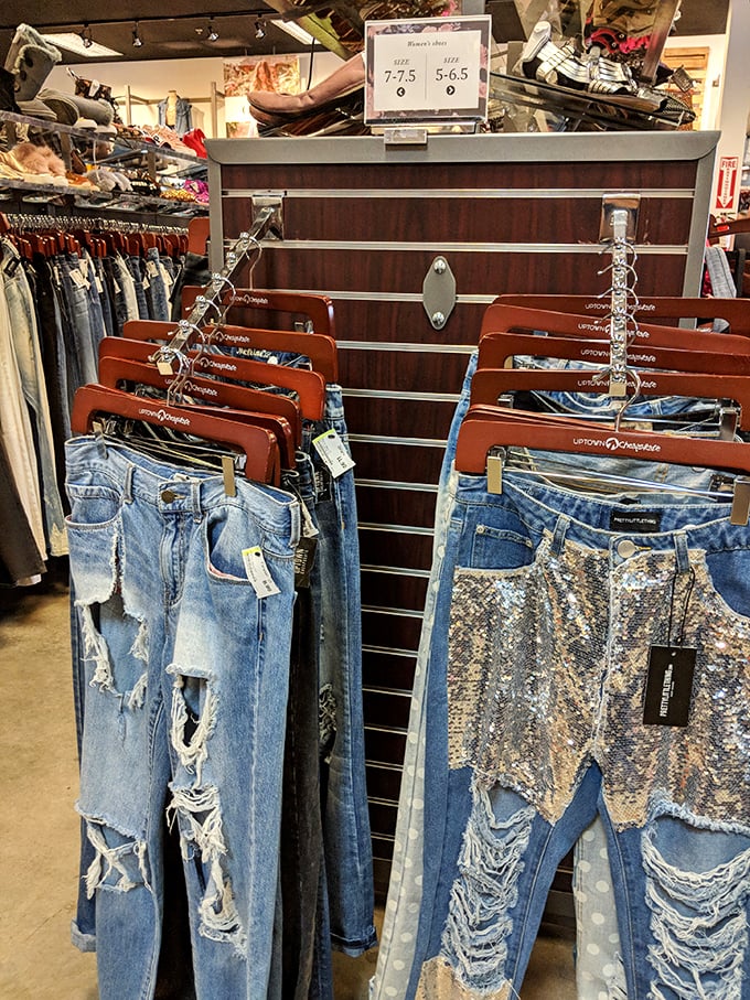 Jean therapy in session. From distressed denim to sequined statements, these racks hold the cure for wardrobe boredom and budget blues.