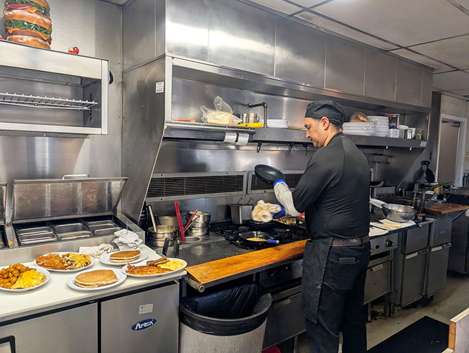 Where the magic happens&mdash;a kitchen view that reveals the choreographed dance of short-order cooking at its finest.