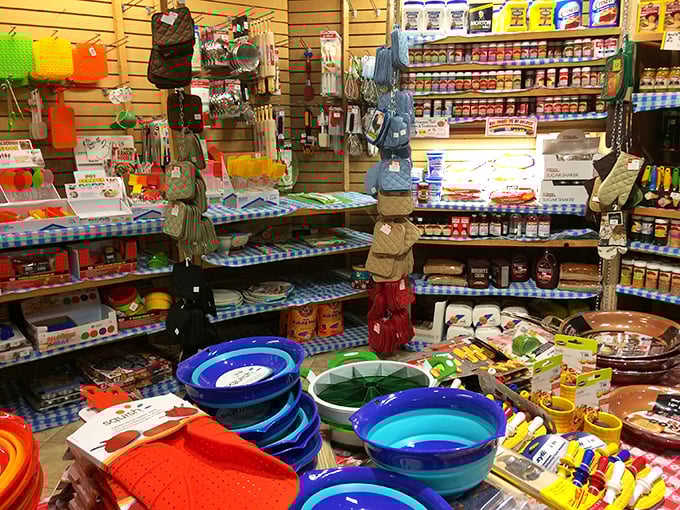 Kitchen gadgets stack floor-to-ceiling in chromatic chaos&mdash;somehow containing every culinary tool you never knew you desperately needed.