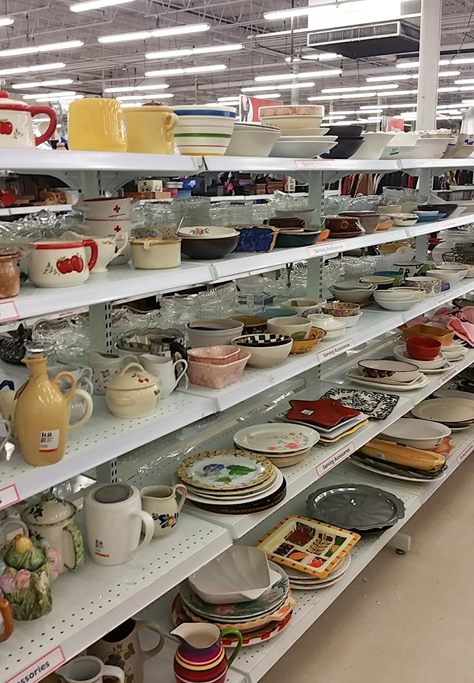 Dish paradise! Where mismatched plates become "eclectic collections" and vintage Pyrex finds new purpose in modern kitchens.
