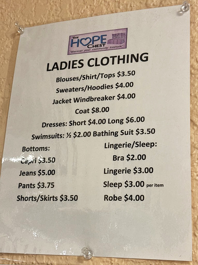 The pricing board that launches a thousand wardrobe makeovers. Where else can you rebuild your entire closet for less than dinner and a movie?