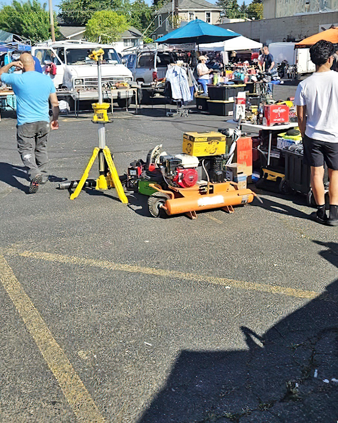 Tool paradise for the DIY dreamer. That yellow tripod stand isn't just equipment—it's the beginning of someone's next home project.