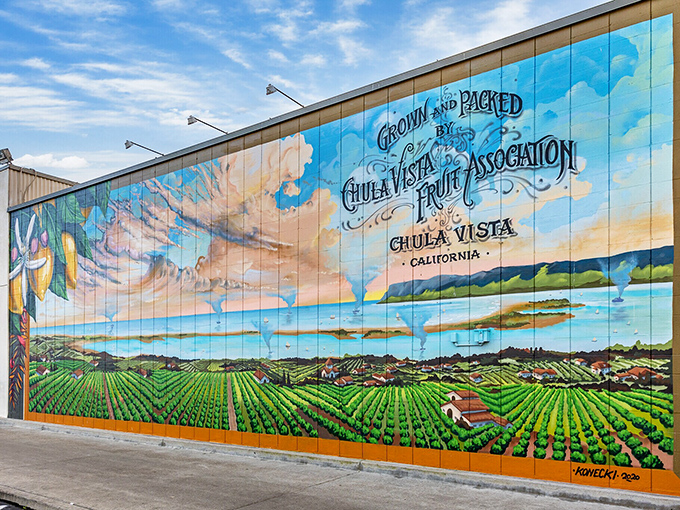 A colorful reminder of Chula Vista's agricultural roots, this vibrant mural celebrates the city's heritage while brightening an otherwise ordinary wall.