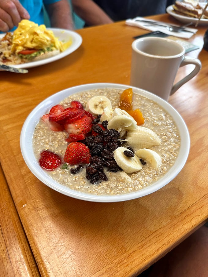 Oatmeal that's actually exciting&mdash;a phrase I never thought I'd write. Topped with fresh fruit and served with coffee, it's the breakfast equivalent of a warm hug.