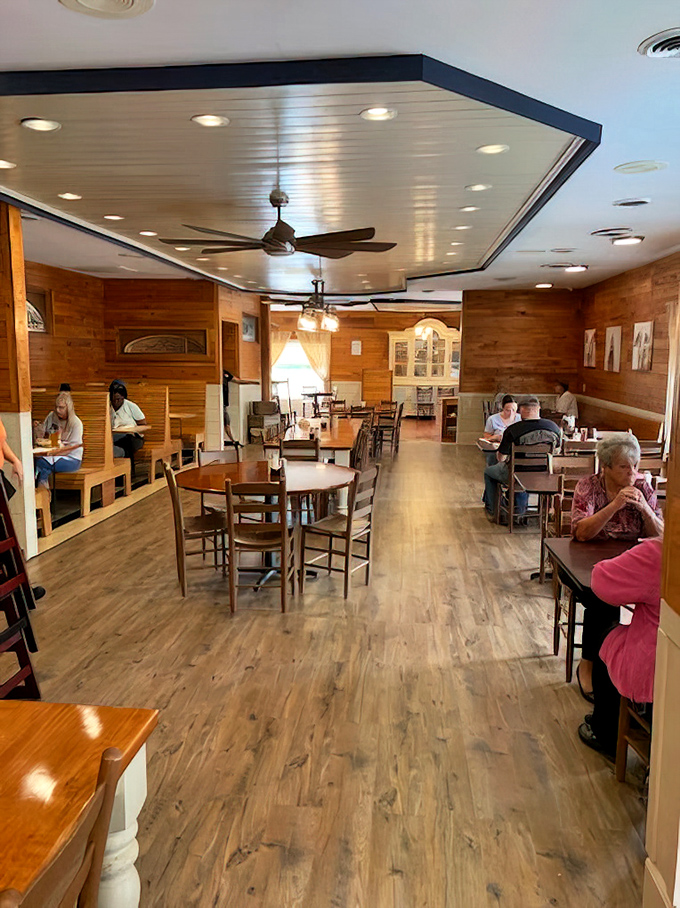 Where wood meets warmth&mdash;the dining room's thoughtful design invites you to linger just long enough to consider a second breakfast.
