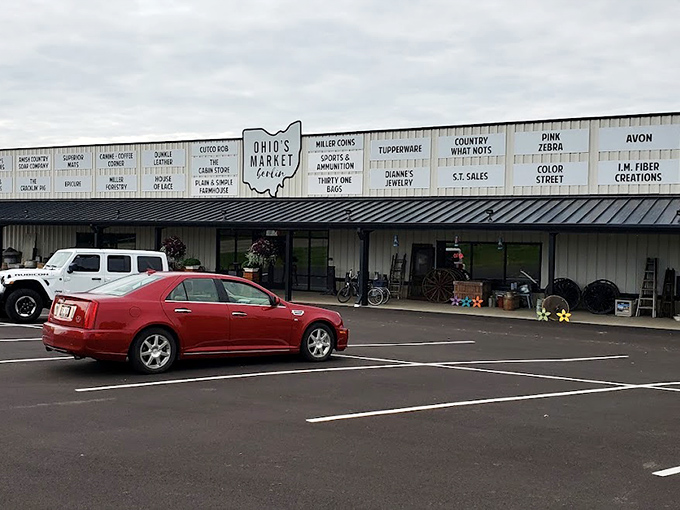 First impressions matter, and Ohio's Market Berlin nails it. The state-shaped sign promises exactly what awaits inside: pure Buckeye treasure hunting bliss.