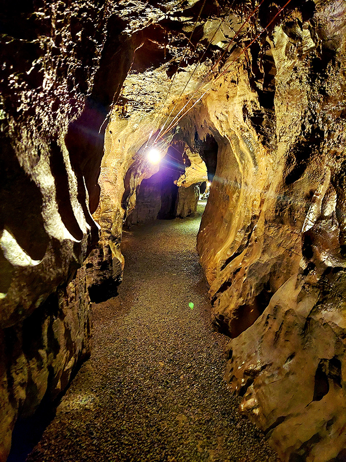 Winding pathways lead deeper into the earth's secret chambers, each turn revealing new geological surprises.