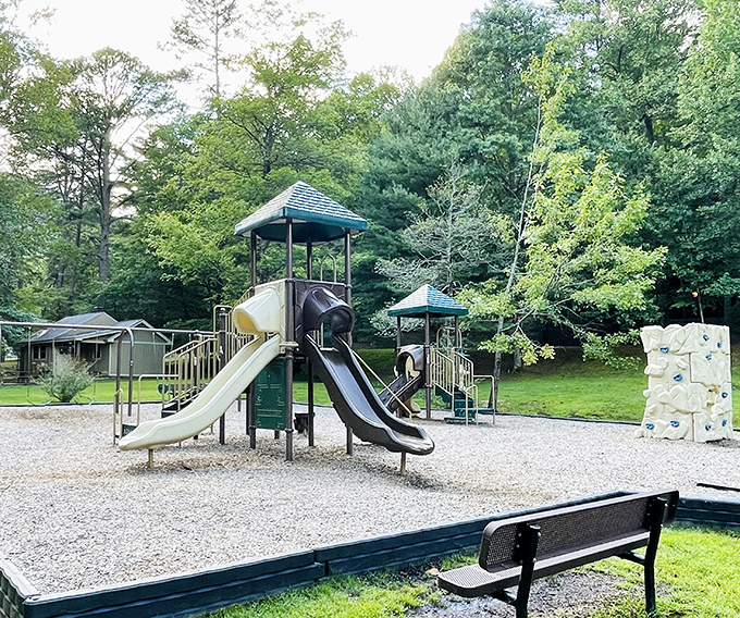 Playground paradise nestled in mountain air&mdash;where kids burn energy and parents secretly wish the slides were adult-sized too.