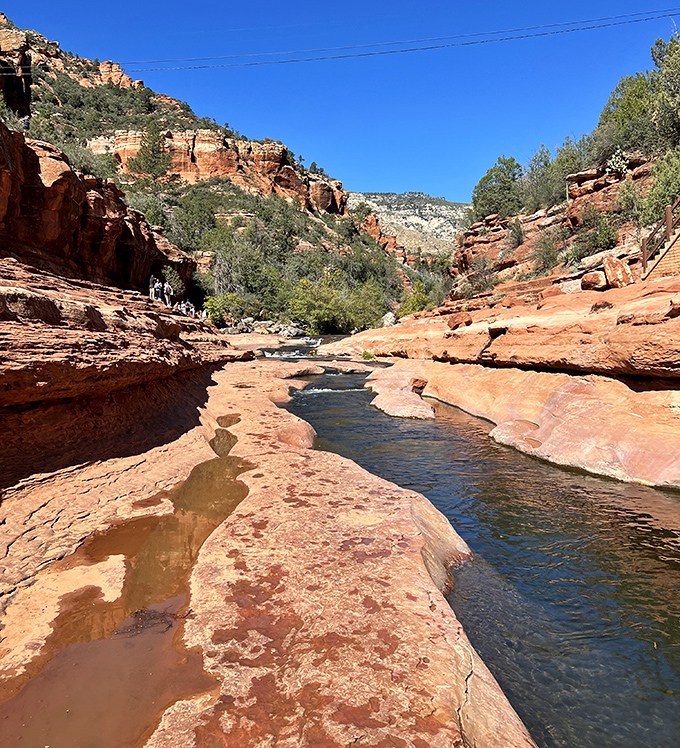 Oak Creek carves its patient path through red stone canvas, a liquid artist that's been perfecting its masterpiece for millennia.
