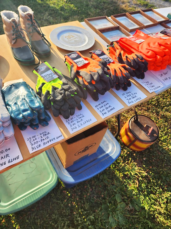 Work gloves that tell stories of real labor. Each pair awaits new adventures in gardens, workshops, and weekend projects that start with "how hard could it be?"