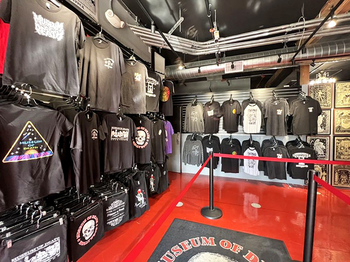 The gift shop offers macabre mementos for those who want to take a piece of the experience home. Black t-shirts seem appropriately on-brand.