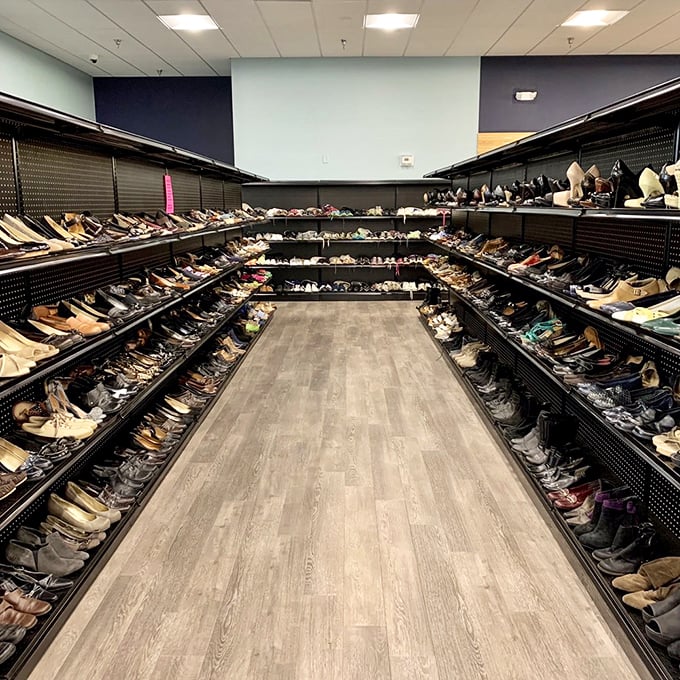 The shoe section resembles a well-organized footwear library. Every pair tells a story&mdash;some barely begun, others with chapters of adventures.